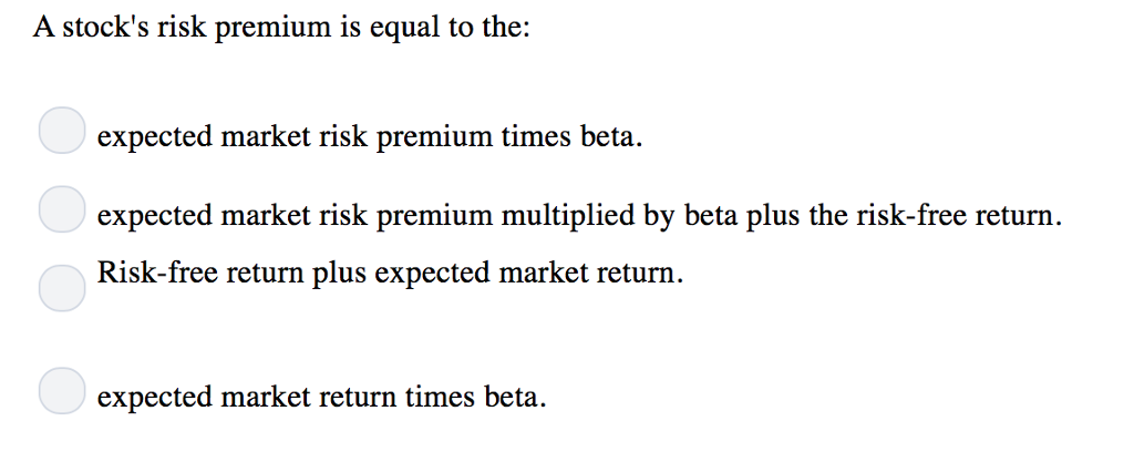 Solved stock's risk premium is equal to the: expected market | Chegg.com