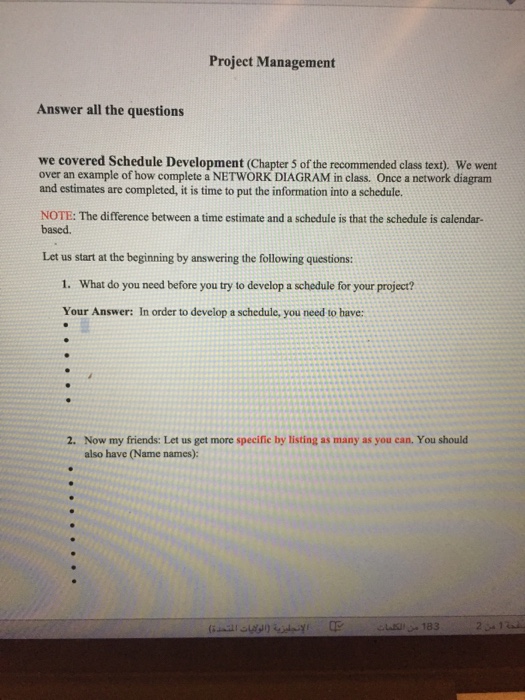 Solved Project Management Answer all the questions we | Chegg.com