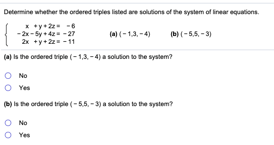 Solved Determine whether the ordered triples listed are | Chegg.com