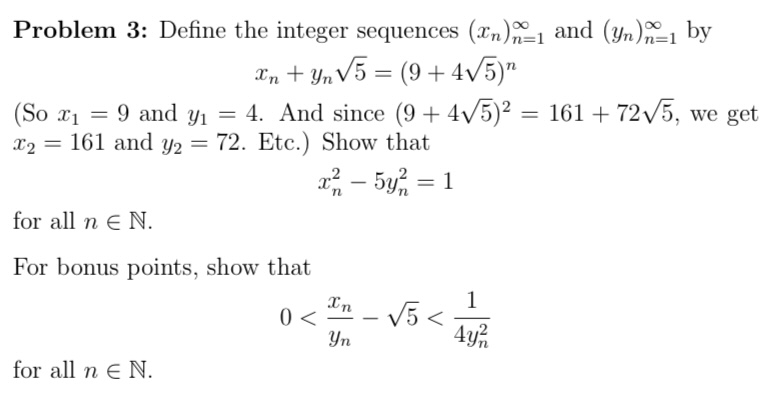Solved Problem 3: Define the integer sequences (xn)n=1∞ and | Chegg.com