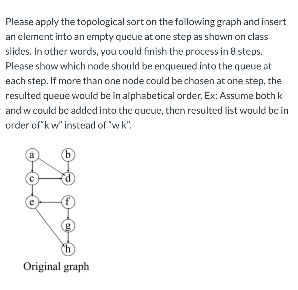 Solved Please apply the topological sort on the following | Chegg.com
