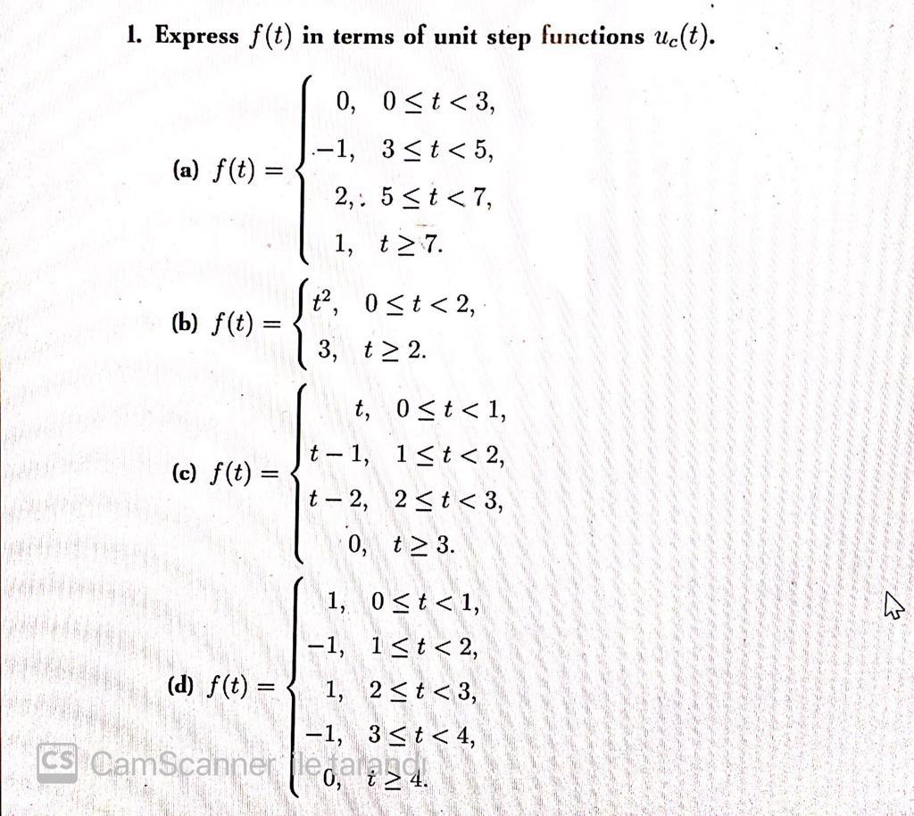 Solved 1. Express f(t) in terms of unit step functions | Chegg.com