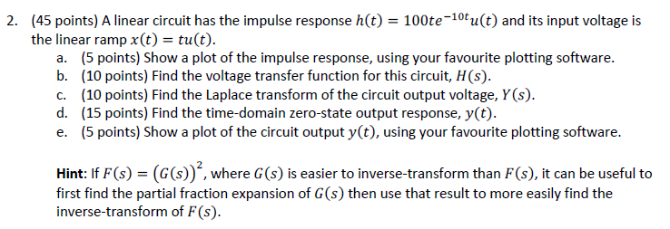 Solved (45 points) A linear circuit has the impulse response | Chegg.com