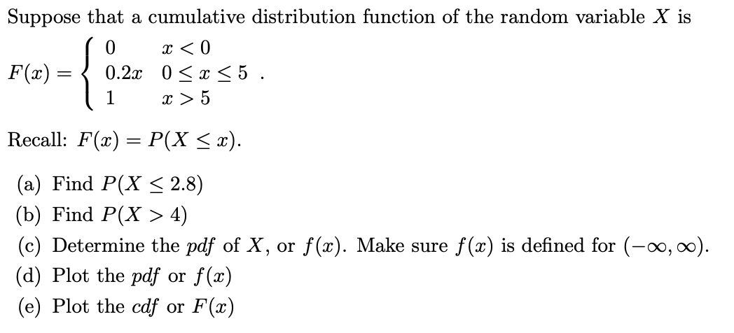 Solved Suppose that a cumulative distribution function of | Chegg.com