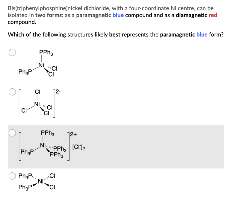 Solved Bis(triphenylphosphine)nickel dichloride, with a | Chegg.com