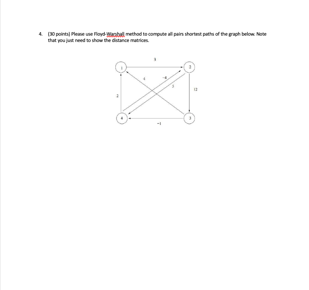 Solved ( 30 points) Please use Floyd-Warshall method to | Chegg.com Solved ( 30 points) Please use Floyd-Warshall method to | Chegg.com