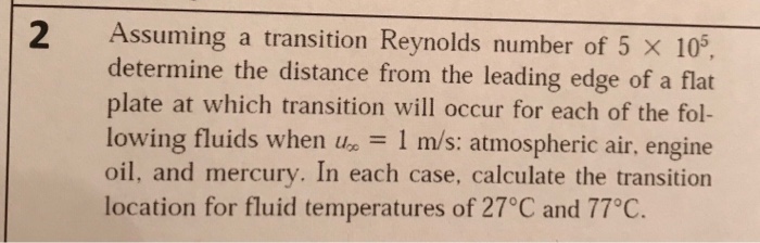 Solved Assuming a transition Reynolds number of 5 × 105, | Chegg.com