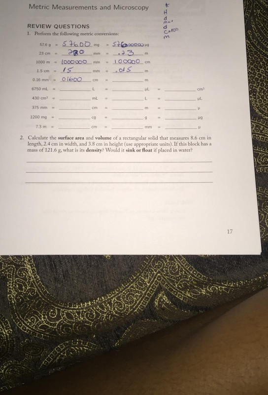 Solved Metric Measurements and Microscopy H d mas REVIEW | Chegg.com