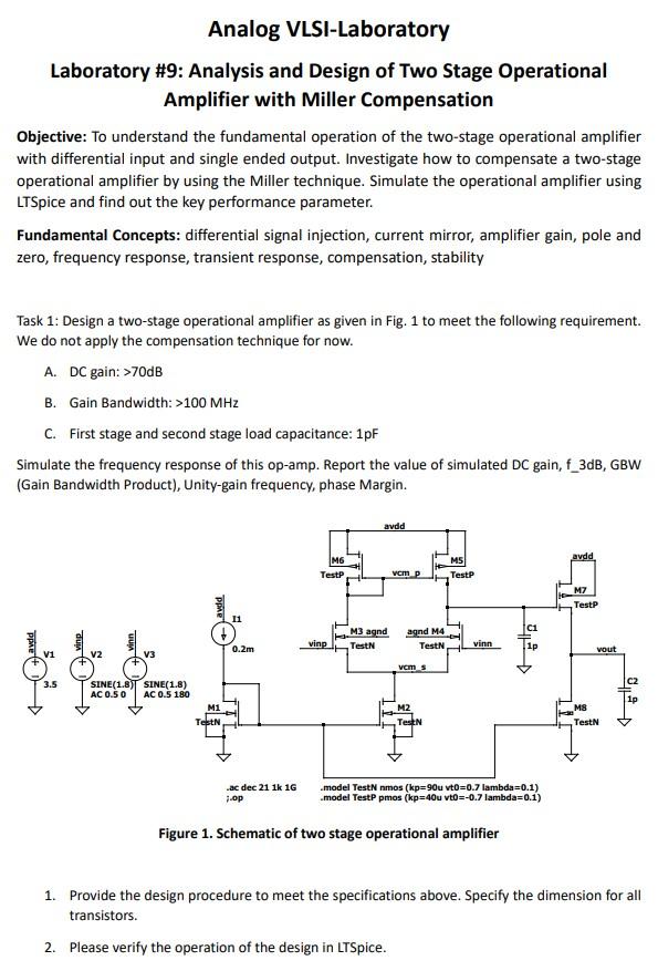 Solved Analog VLSI-Laboratory Laboratory #9: Analysis and | Chegg.com