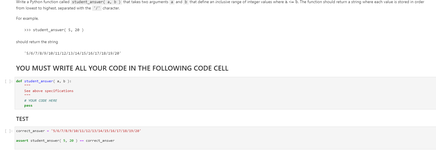 Solved Write a Python function called student_answer( a, b ) | Chegg.com