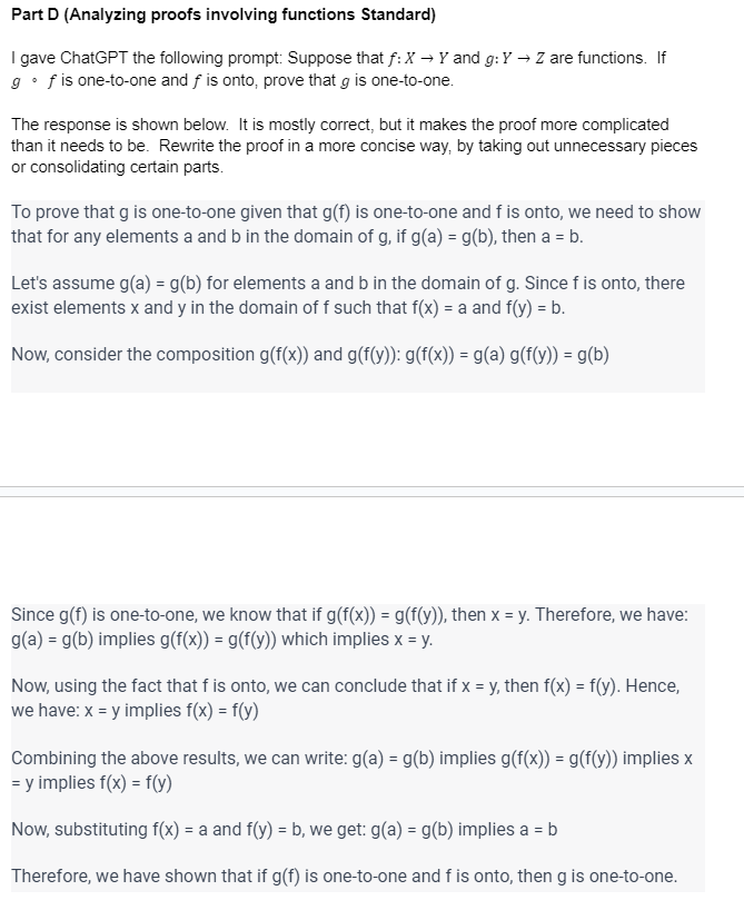 Solved Part D (Analyzing proofs involving functions | Chegg.com