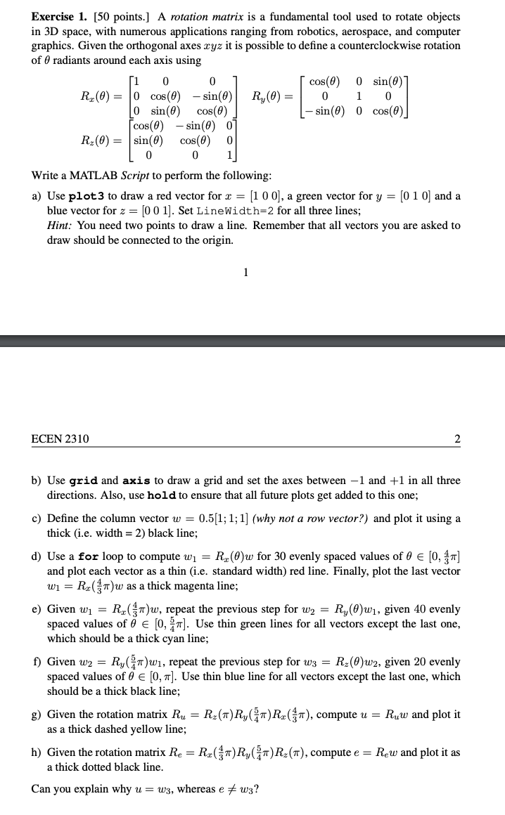 Solved Exercise 1. [50 points.] A rotation matrix is a | Chegg.com