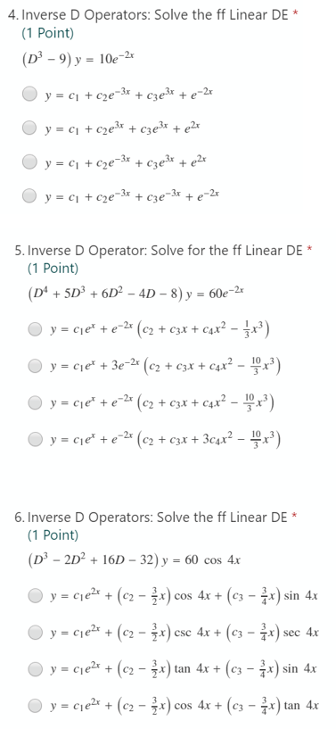 Solved 4. Inverse D Operators: Solve the ff Linear DE* (1 | Chegg.com