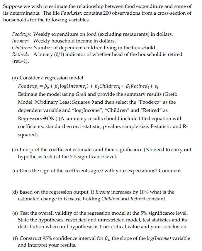 Model 1: OLS, using observations 1-200 Dependent | Chegg.com