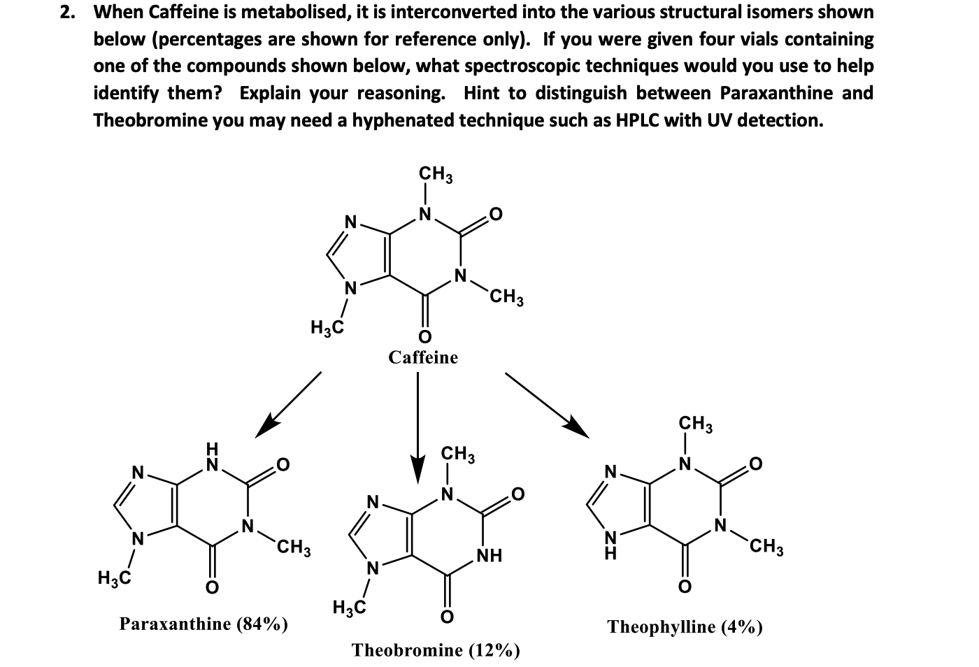 2. When Caffeine is metabolised, it is interconverted | Chegg.com