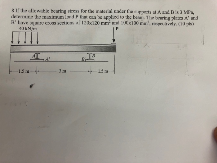 Solved 8 If the allowable bearing stress for the material | Chegg.com