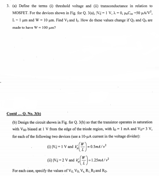 Solved 3. (a) Define the terms (1) threshold voltage and | Chegg.com