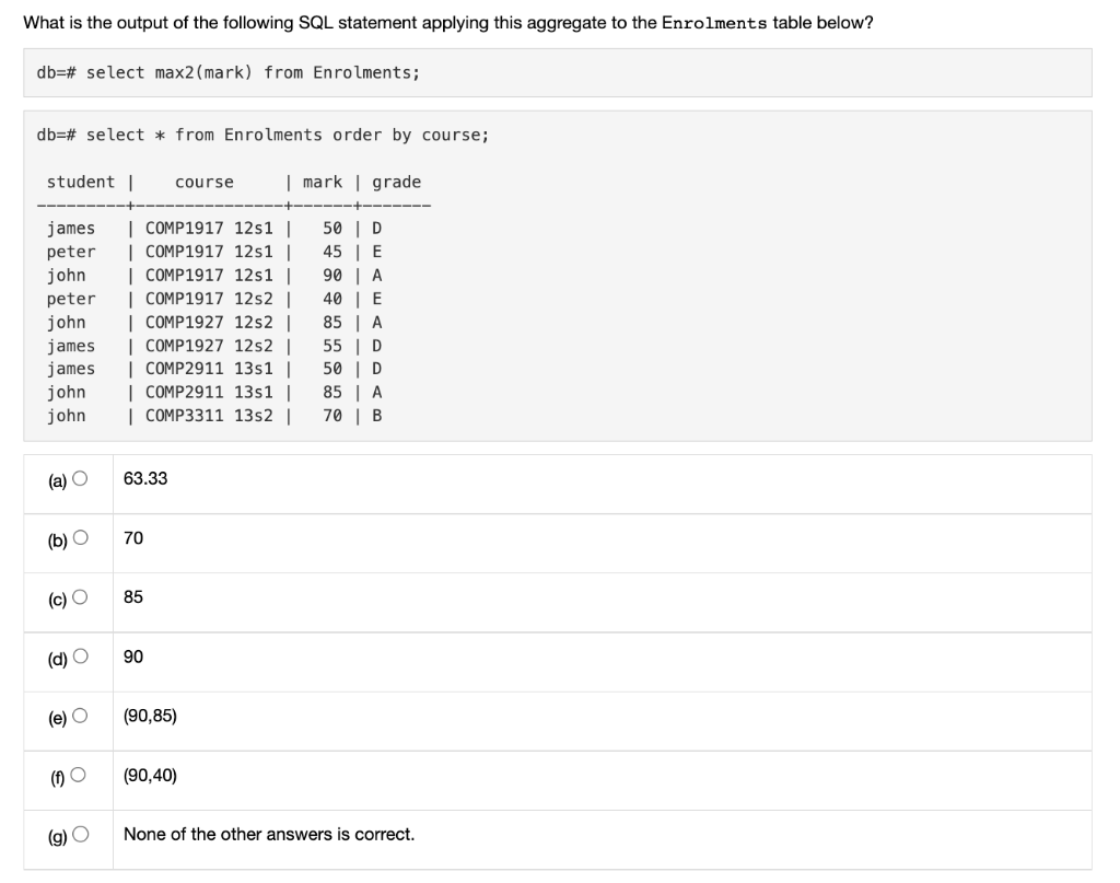 Solved Consider the following aggregate definition: | Chegg.com