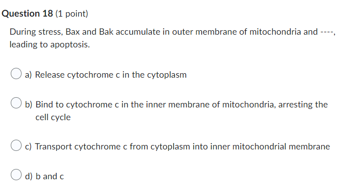 Solved During stress, Bax and Bak accumulate in outer | Chegg.com