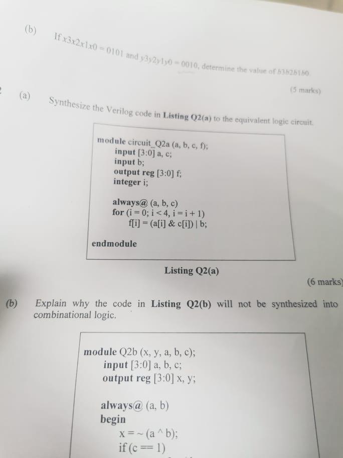 Solved If x3x2x1x0 = 0101 and 320-0010. determine the value | Chegg.com