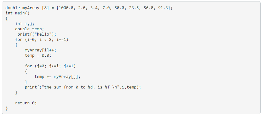 Solved double myArray [8] {1000.0, 2.0, 3.4, 7.0, 50.0, | Chegg.com