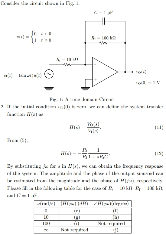 Solved Consider the circuit shown in Fig. 1. C = 1 uF w ot
