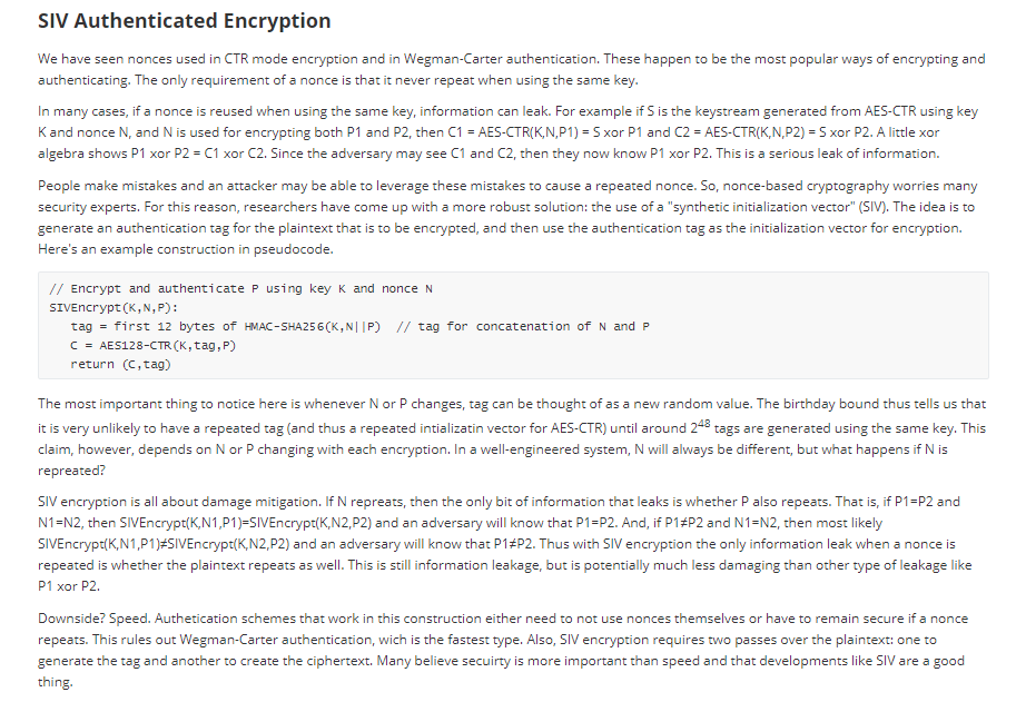 SIV Authenticated Encryption We have seen nonces used | Chegg.com