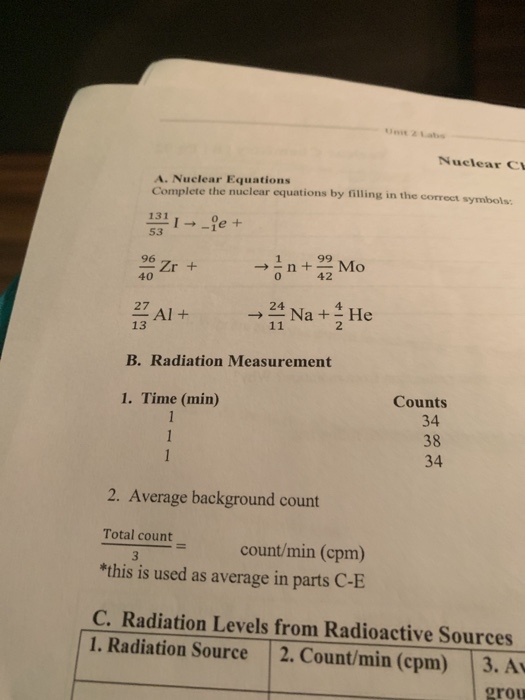 Solved E & Labs Nuclear C A. Nuclear Equations Complete the | Chegg.com
