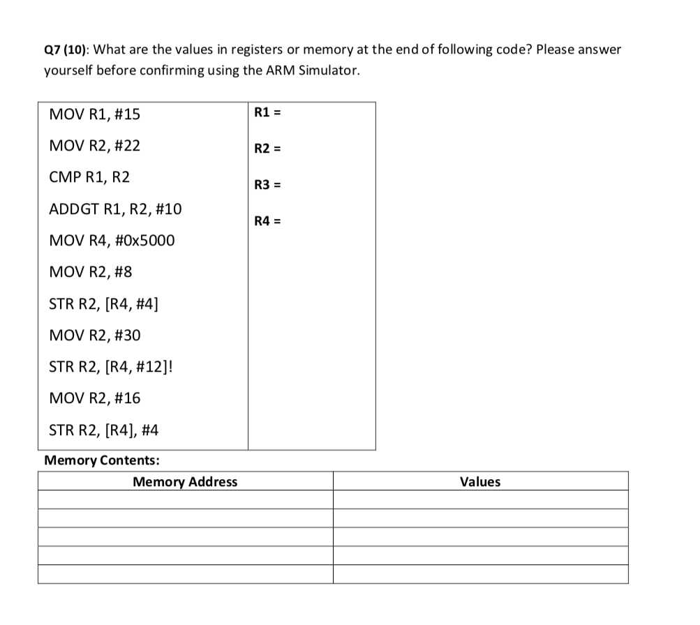 Solved Q7 (10): What are the values in registers or memory | Chegg.com