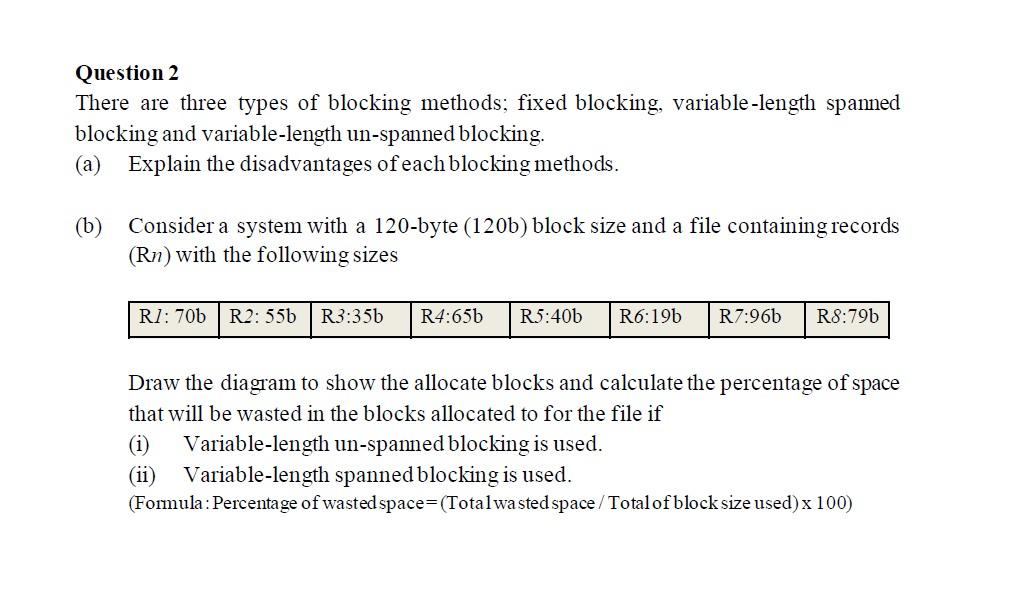 Solved Question 2 There are three types of blocking methods; | Chegg.com