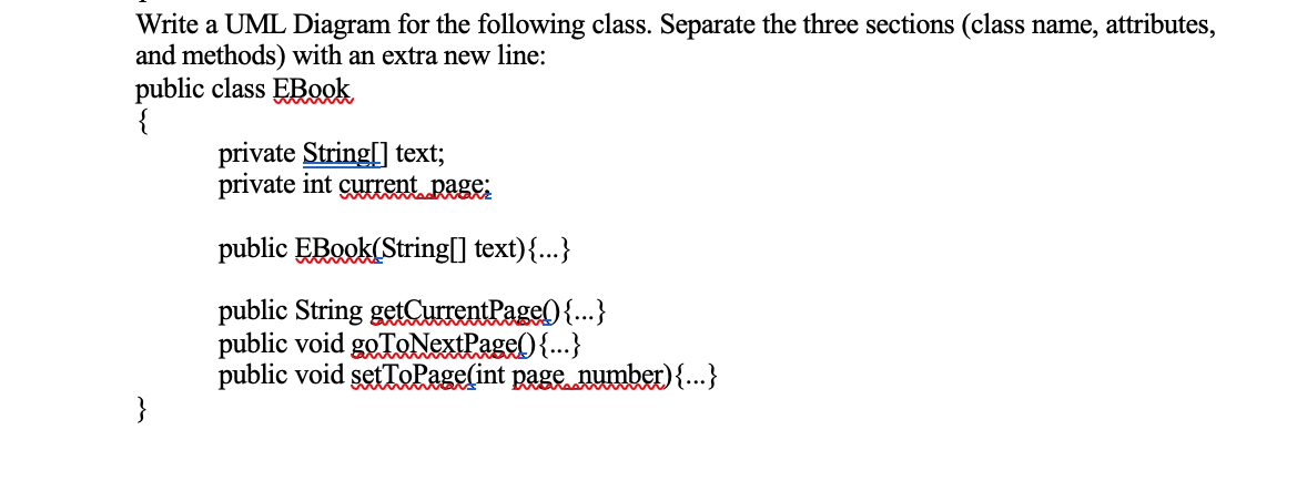 Solved Write a UML Diagram for the following class. Separate | Chegg.com