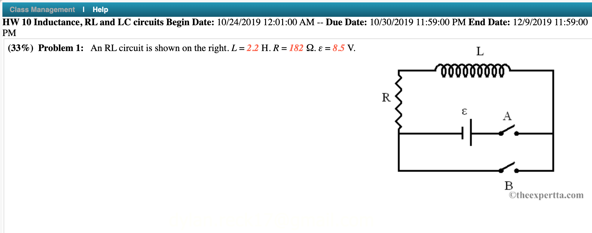 Solved Class Management | Help HW 10 Inductance, RL and LC | Chegg.com