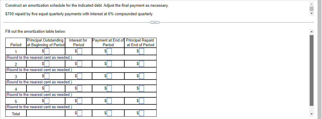 Solved Construct an amortization schedule for the indicated | Chegg.com