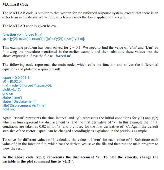 MATLAB Code The MATLAB code is similar to that | Chegg.com