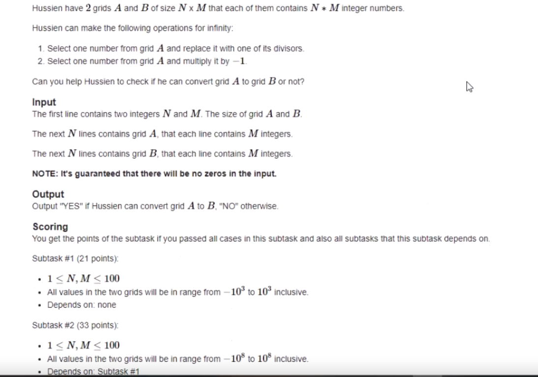 Solved Hussien have 2 grids A and B of size N x M that each | Chegg.com