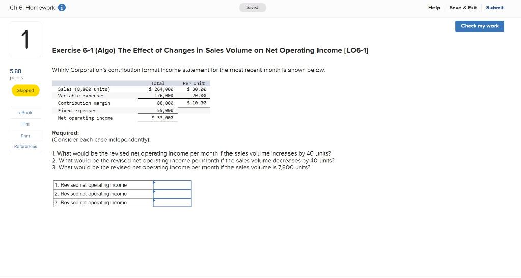 Solved Exercise 6-1 (Algo) The Effect of Changes in Sales | Chegg.com