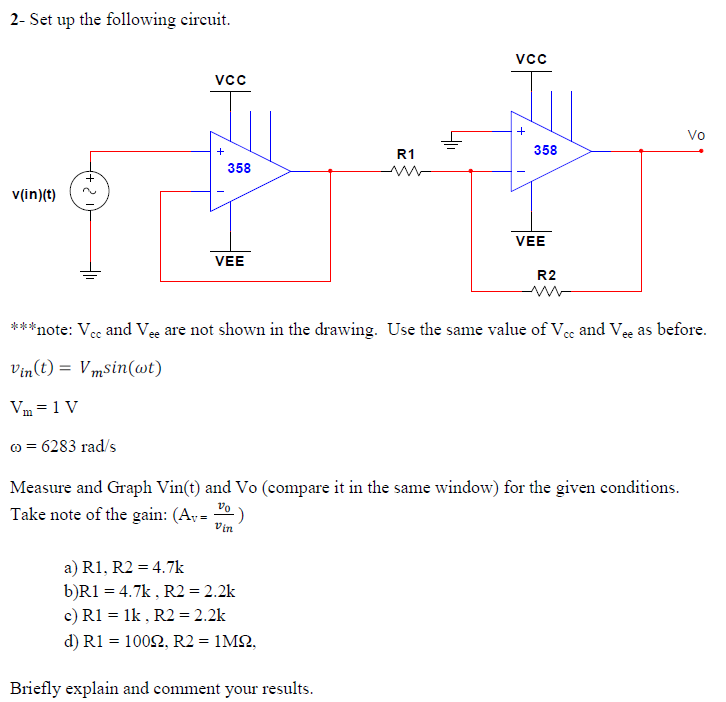 Solved 2- Set up the following circuit. VCC VCC + 41 Vo + R1 | Chegg.com