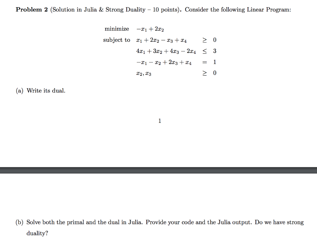 Problem 2 (Solution in Julia & Strong Duality 10 | Chegg.com