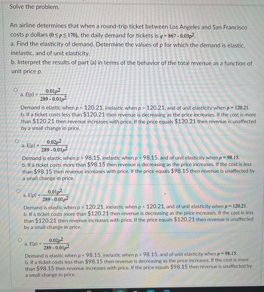 Solved Solve the problem. An airline determines that when a | Chegg.com