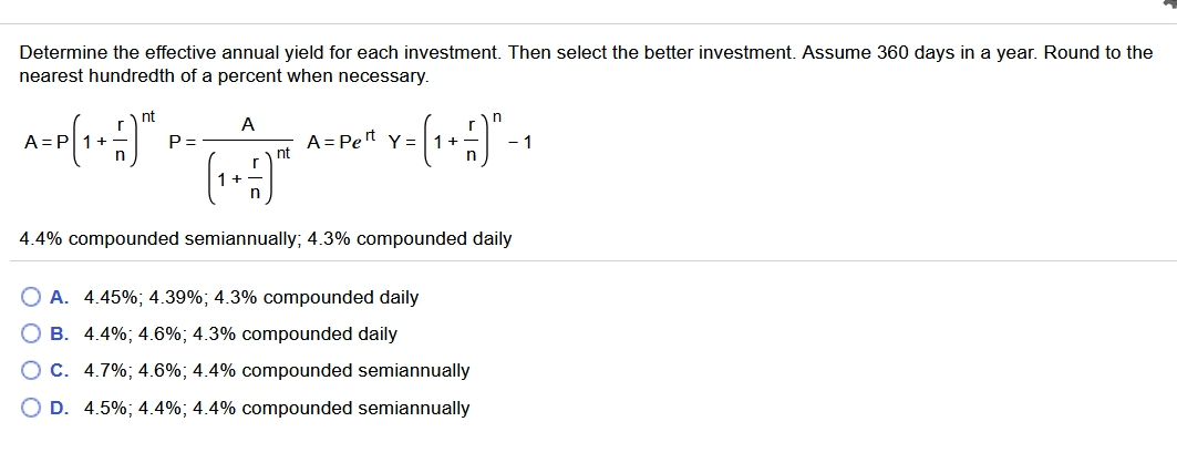 Solved Determine the effective annual yield for each | Chegg.com