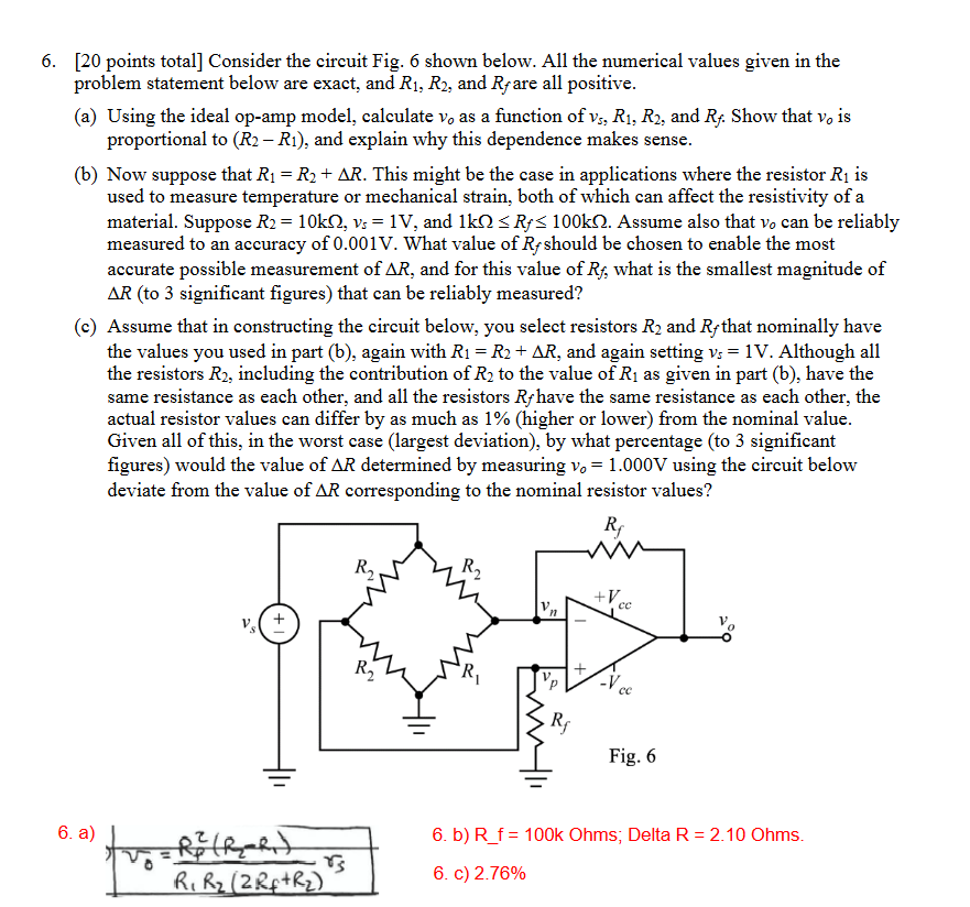 Solved 6. [20 points total] Consider the circuit Fig. 6 | Chegg.com
