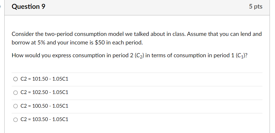 Solved Question 9 5 pts Consider the two-period consumption | Chegg.com