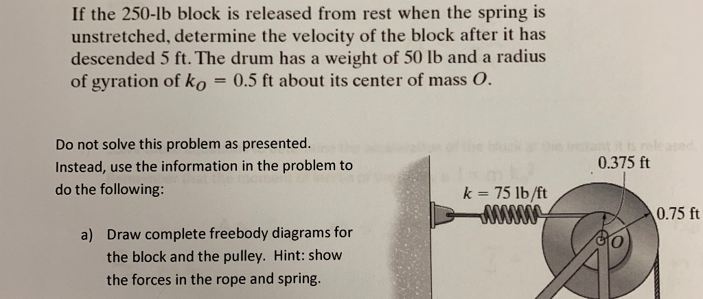 Solved If the 250-lb block is released from rest when the | Chegg.com