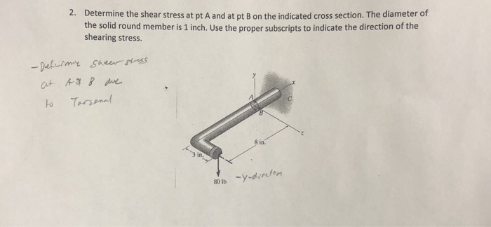Solved Determine the shear stress at pt A and B did to | Chegg.com