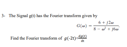 Solved The Signal g(t) has the Fourier transform given by | Chegg.com