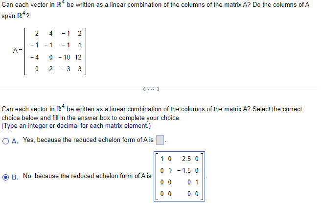 Solved Can each vector in R4 be written as a linear | Chegg.com