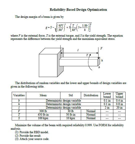 Solved Reliability-Based Design Optimization The design | Chegg.com