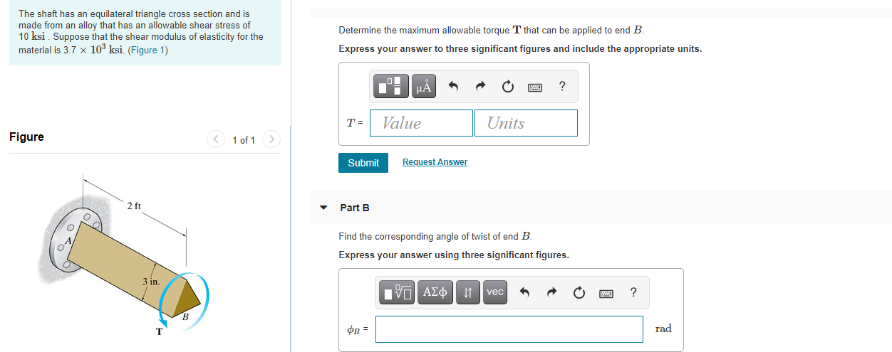 Solved The shaft has an equilateral triangle cross section | Chegg.com