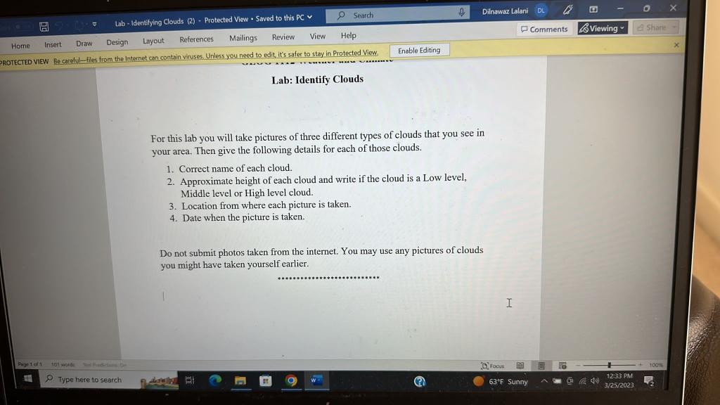 Lab: Identify Clouds For this lab you will take | Chegg.com