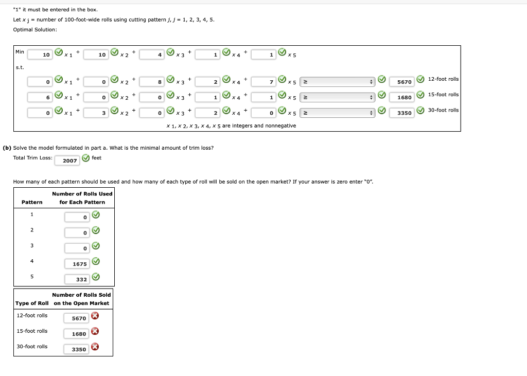 Solved "1" it must be entered in the box. Let xj= number of | Chegg.com